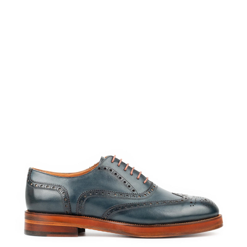 Classic Design Wingtip Pure Leather Oxford Shoe Blue