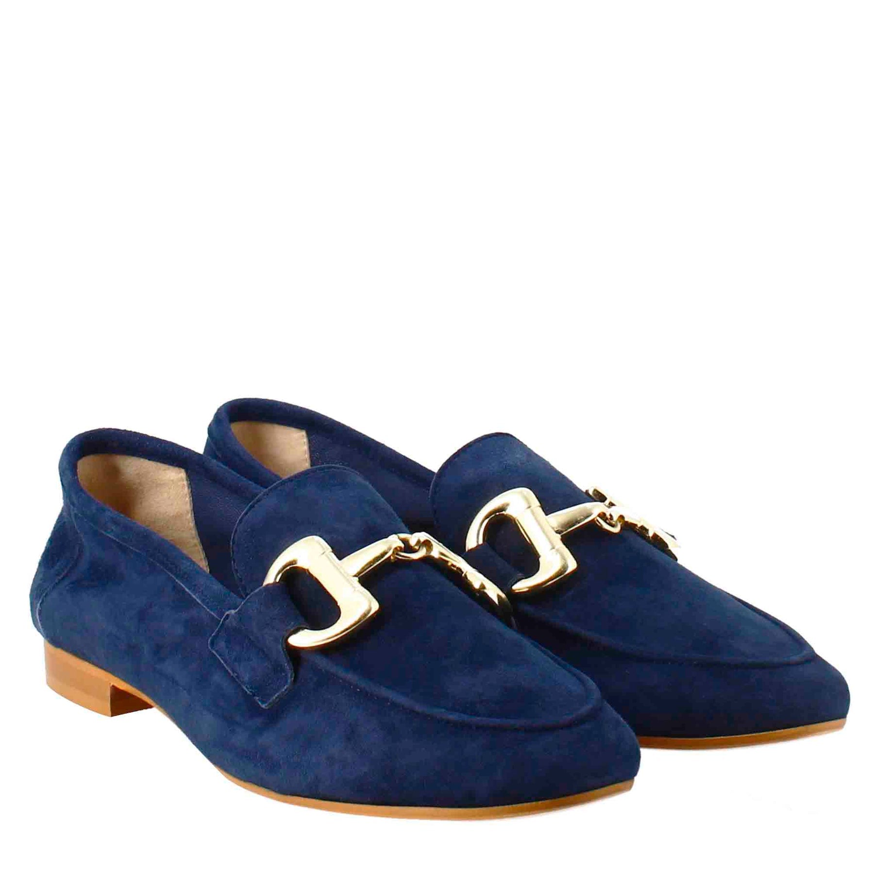 Women's Moccasin in Blue Suede