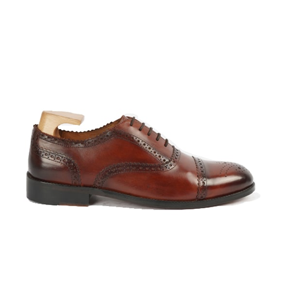 Wingtip Captoe Burgundy Hand Colored Leather Shoes